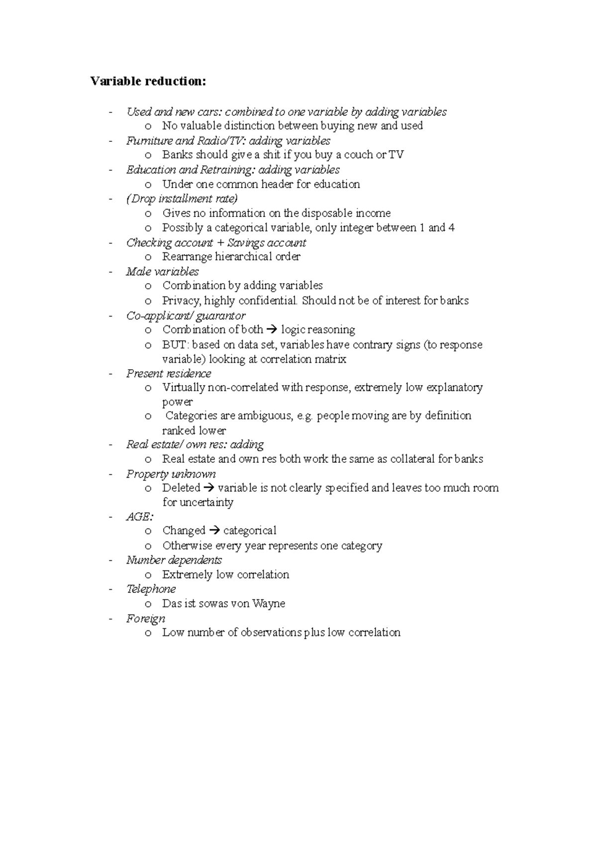 Variable Reduction Assignment For Rta 101 Variable Reduction