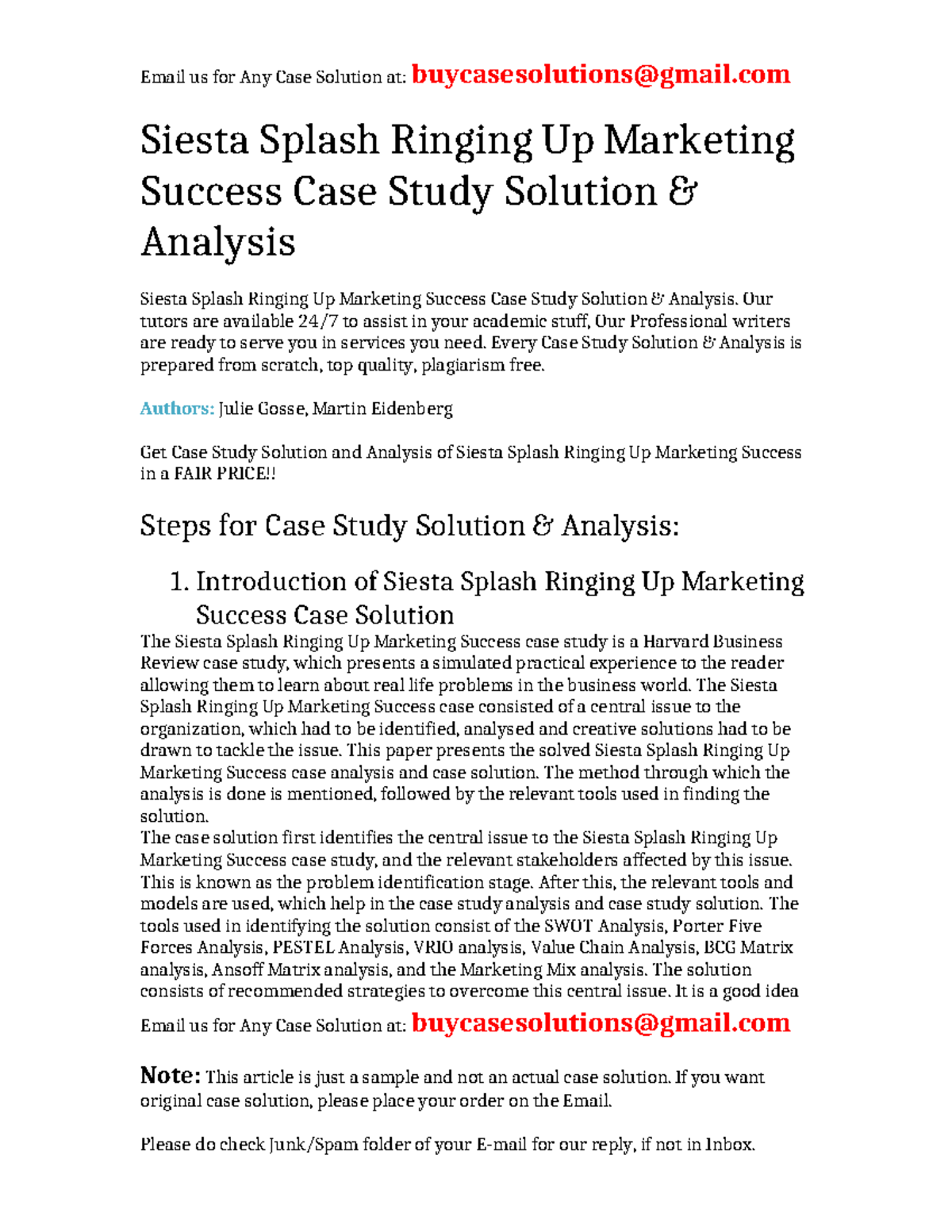Siesta Splash Ringing Up Marketing Success Case Study Solution Analysis - Our tutors are ...