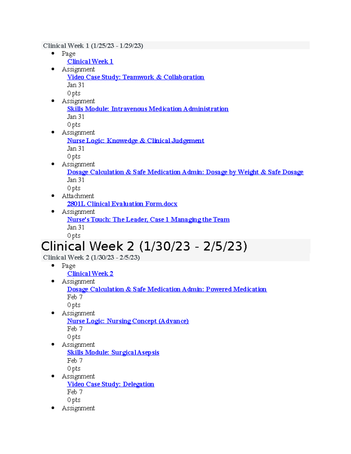 Clinical Schedule modules - Clinical Week 1 (1/25/23 - 1/29/23) Page ...