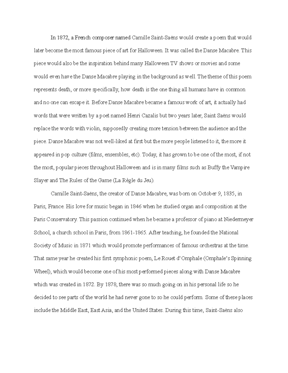 Danse Macabre Assignment - In 1872, a French composer named Camille ...
