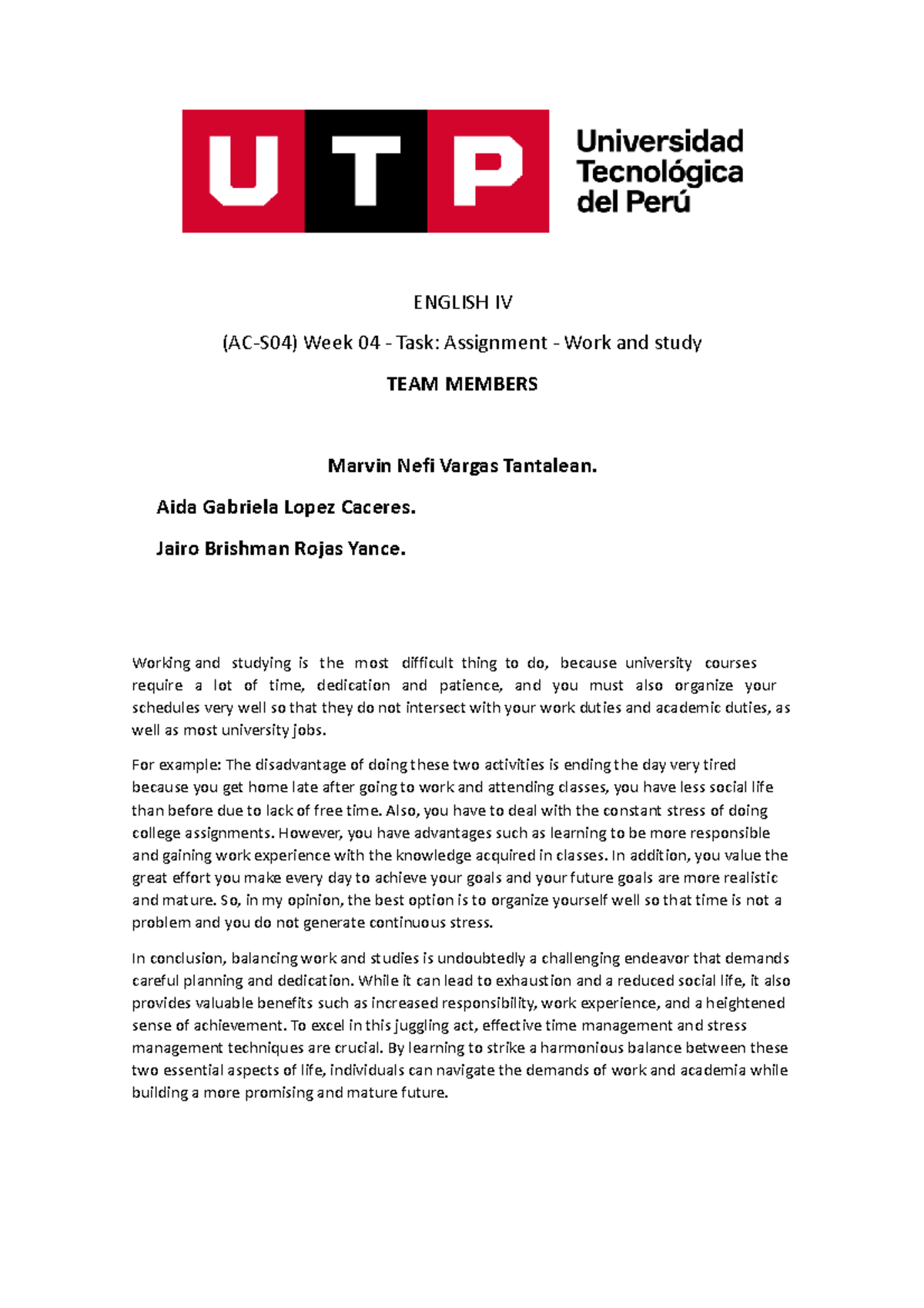 AC-S04 Week 04Task Assignment Work and study (1) - ENGLISH IV (AC-S04 ...