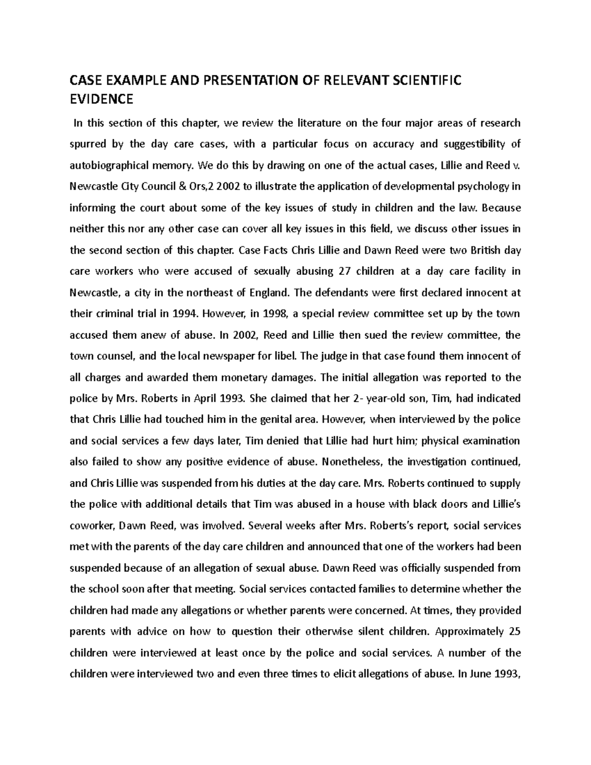 CASE Example AND Presentation OF Relevant Scientific Evidence - CASE ...