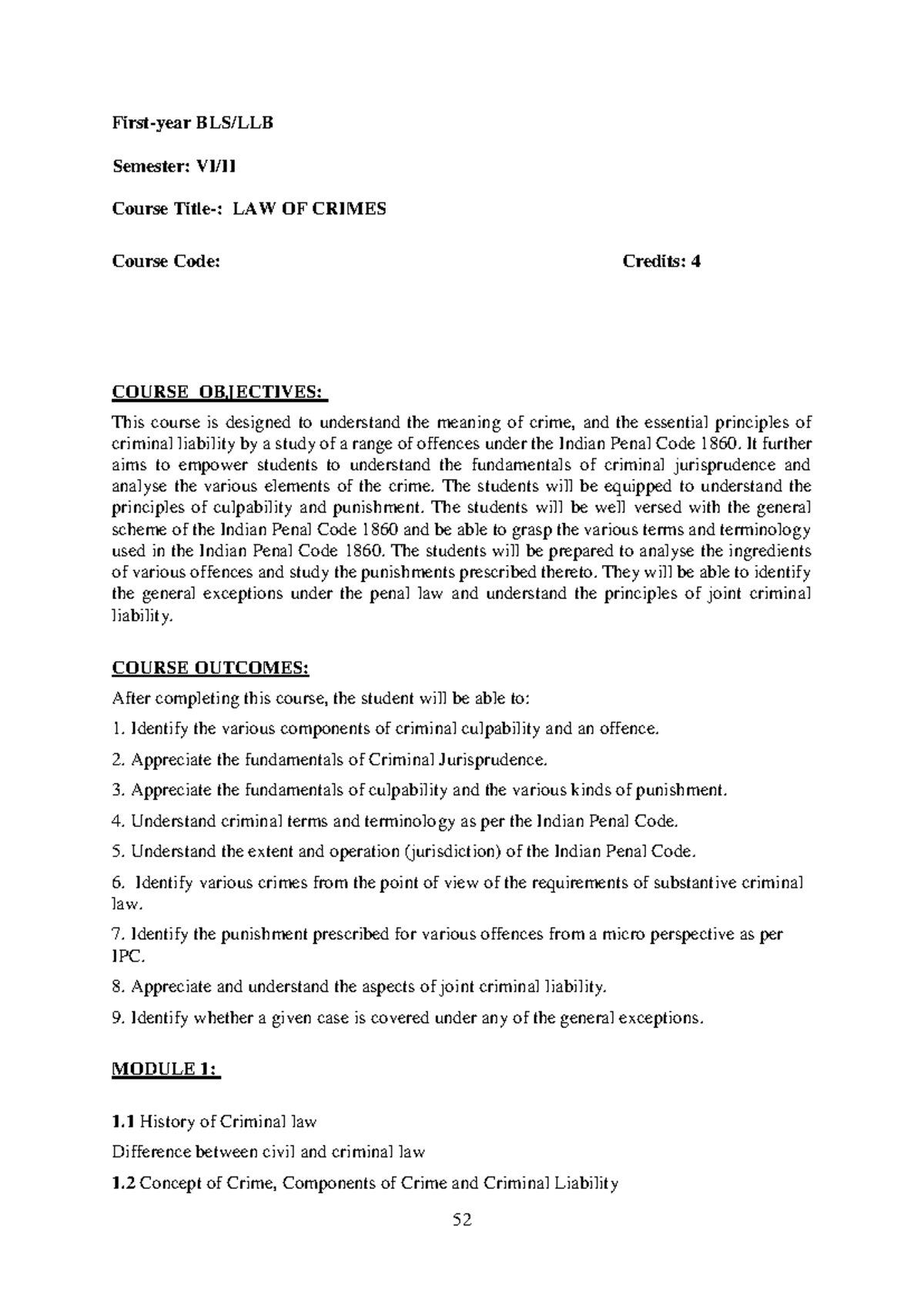 Sem6 - Other document - First-year BLS/LLB Semester: VI/II Course Title ...