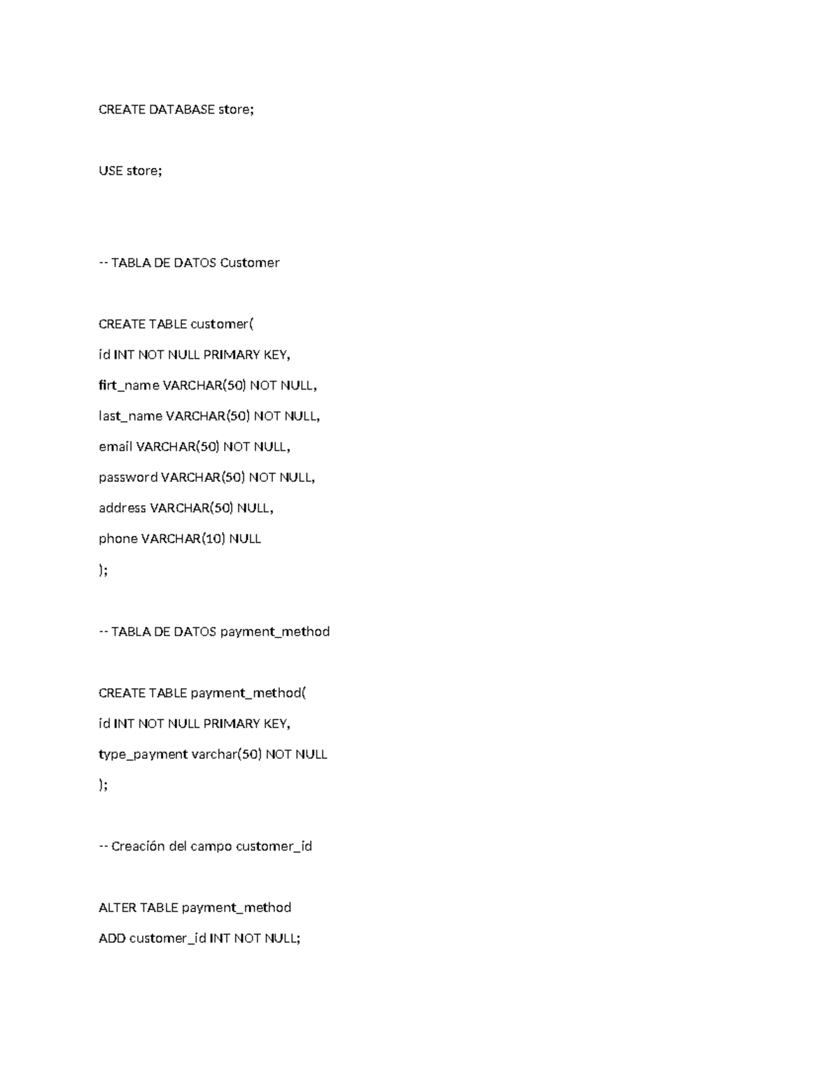 Reto 2. Crear mi primera base de datos - CREATE DATABASE store; USE store; - TABLA DE DATOS ...