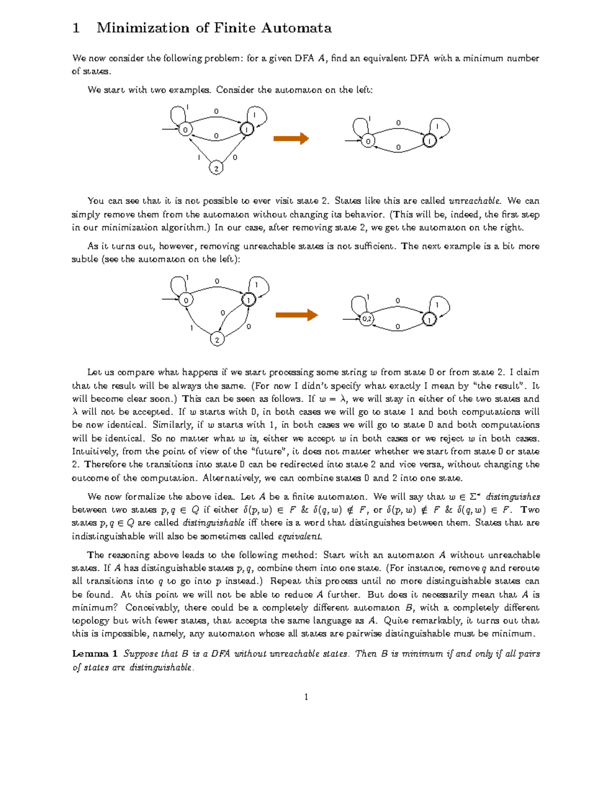 Minimize dfa - 1 Minimization of Finite Automata We now consider the following problem: for a ...