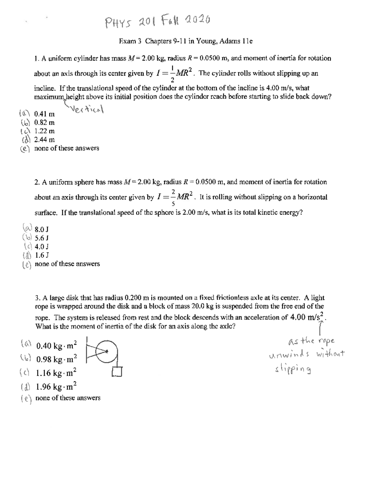 Practice Exam 3 - PHYS 201 - Studocu