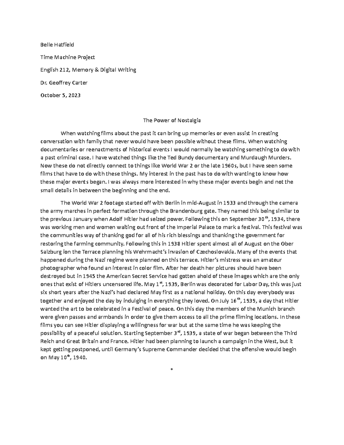 Time Machine Project - Paper - Belle Hatfield Time Machine Project ...