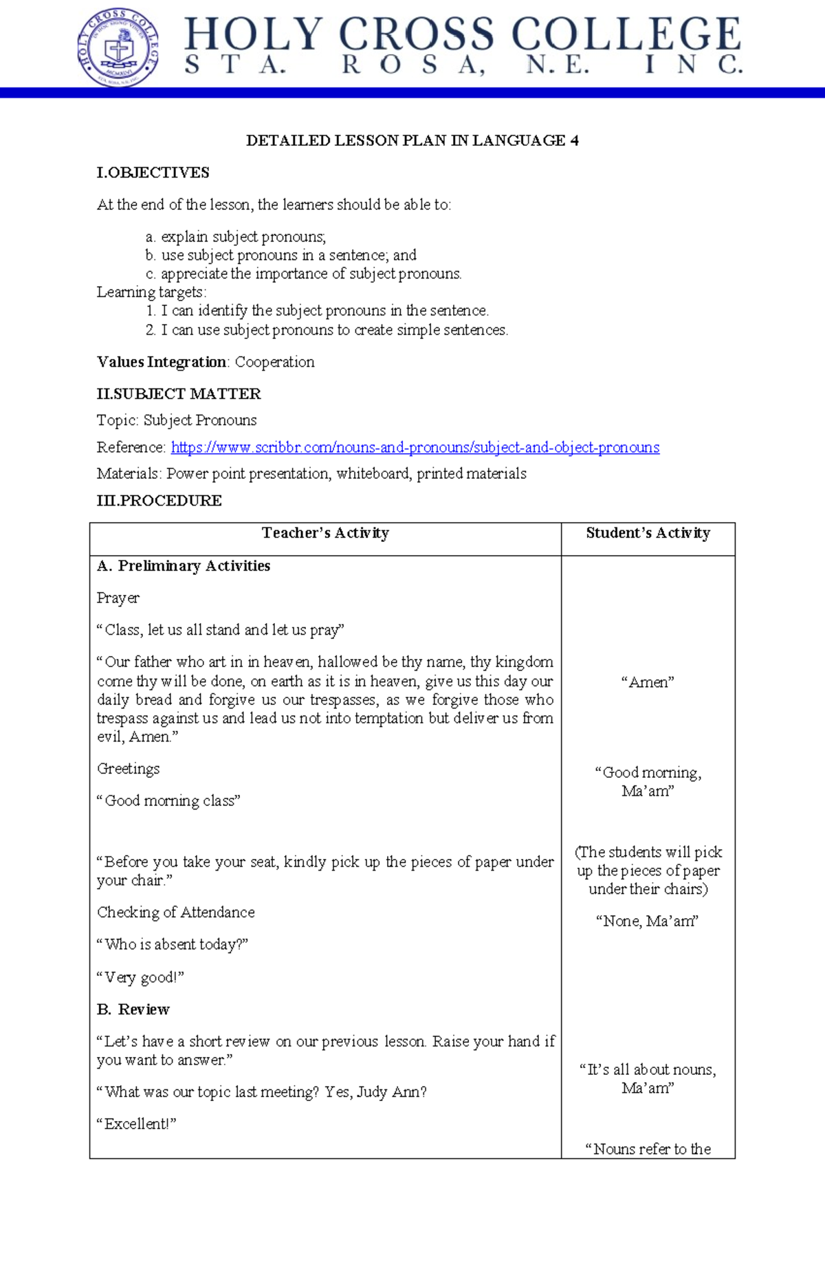 Detailed Lesson PLAN IN English 4 - DETAILED LESSON PLAN IN LANGUAGE 4 ...