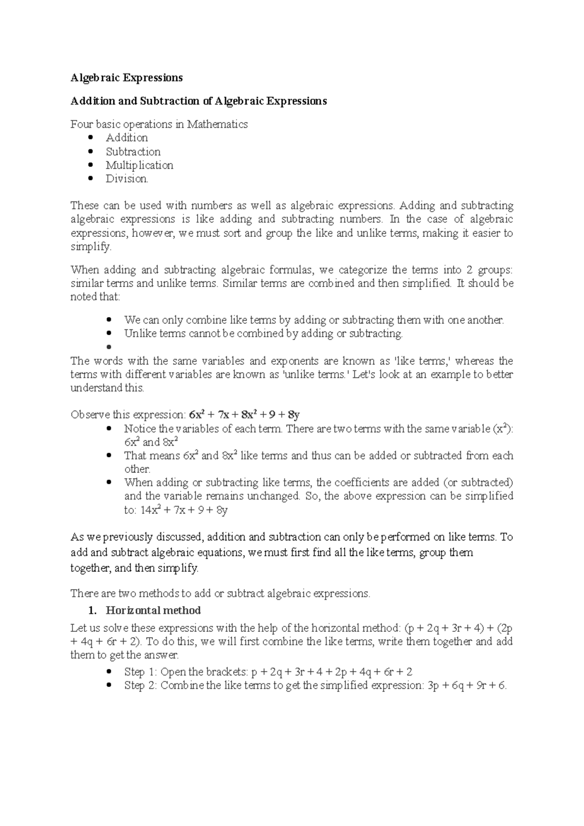 Algebraa - Algebra Lecture - Algebraic Expressions Addition and ...