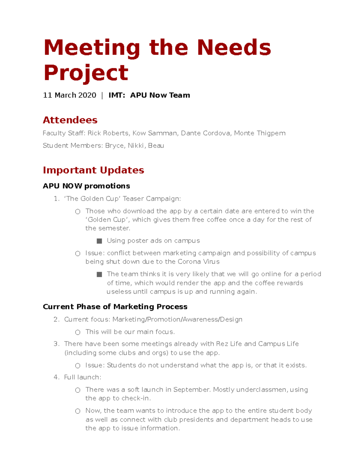 Meeting the Needs Project-Meeting Notes - Meeting the Needs Project 11 ...