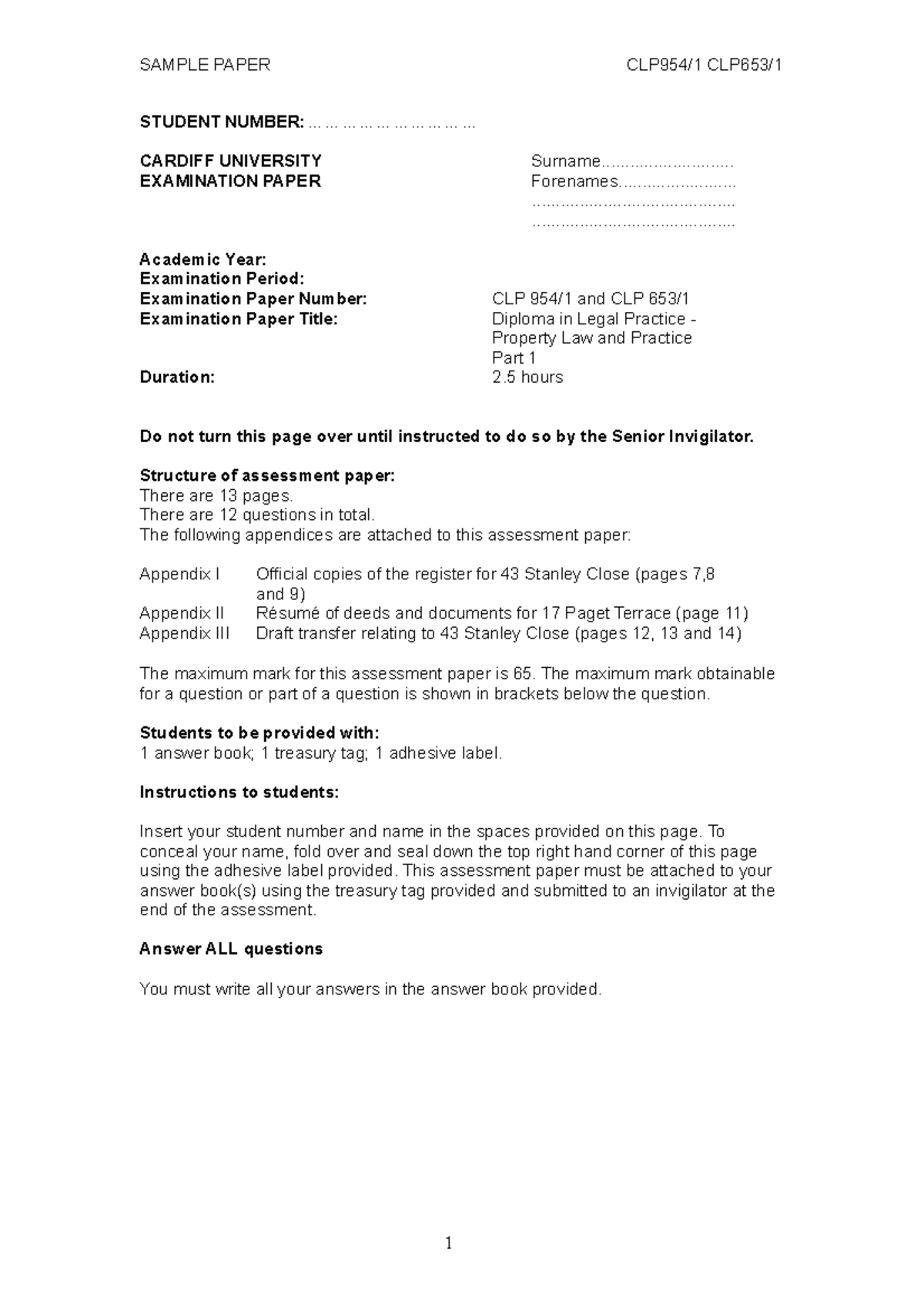 Plpsg 11 sample paper - Paper 1 final - STUDENT NUMBER ...