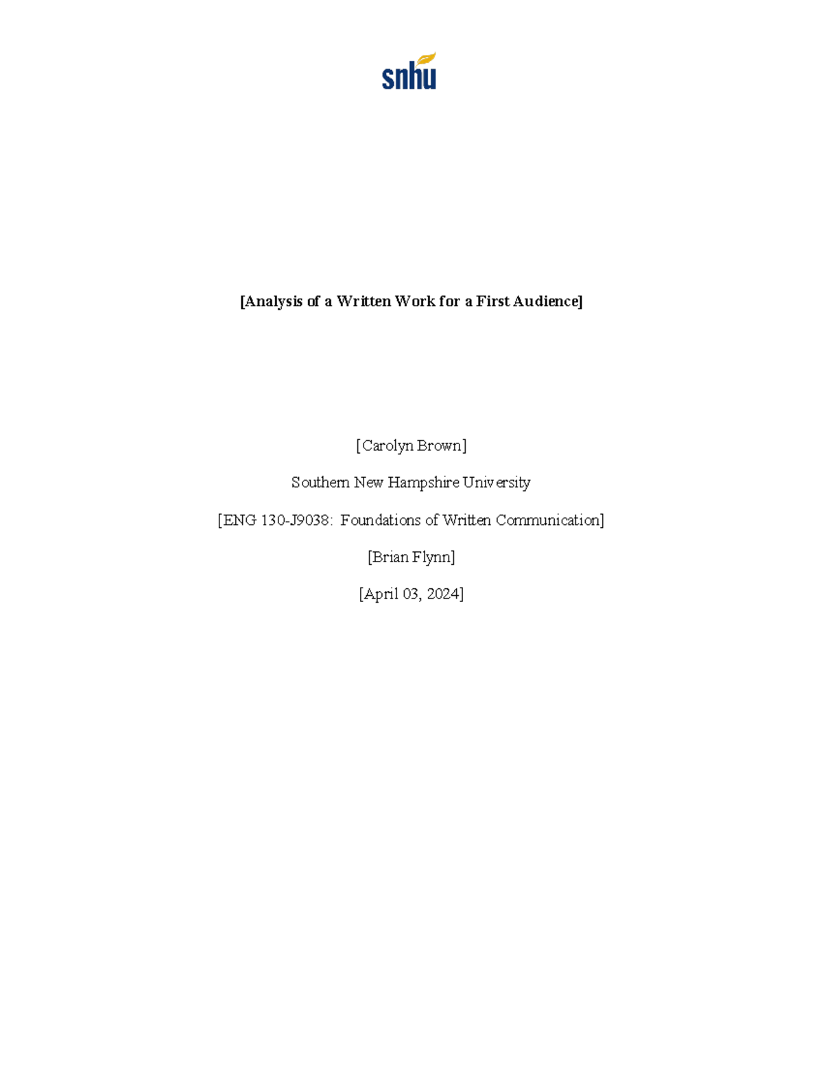 ENG 130 Module Five Analysis of a Written Work for a First Audience APA - [Analysis of a Written ...