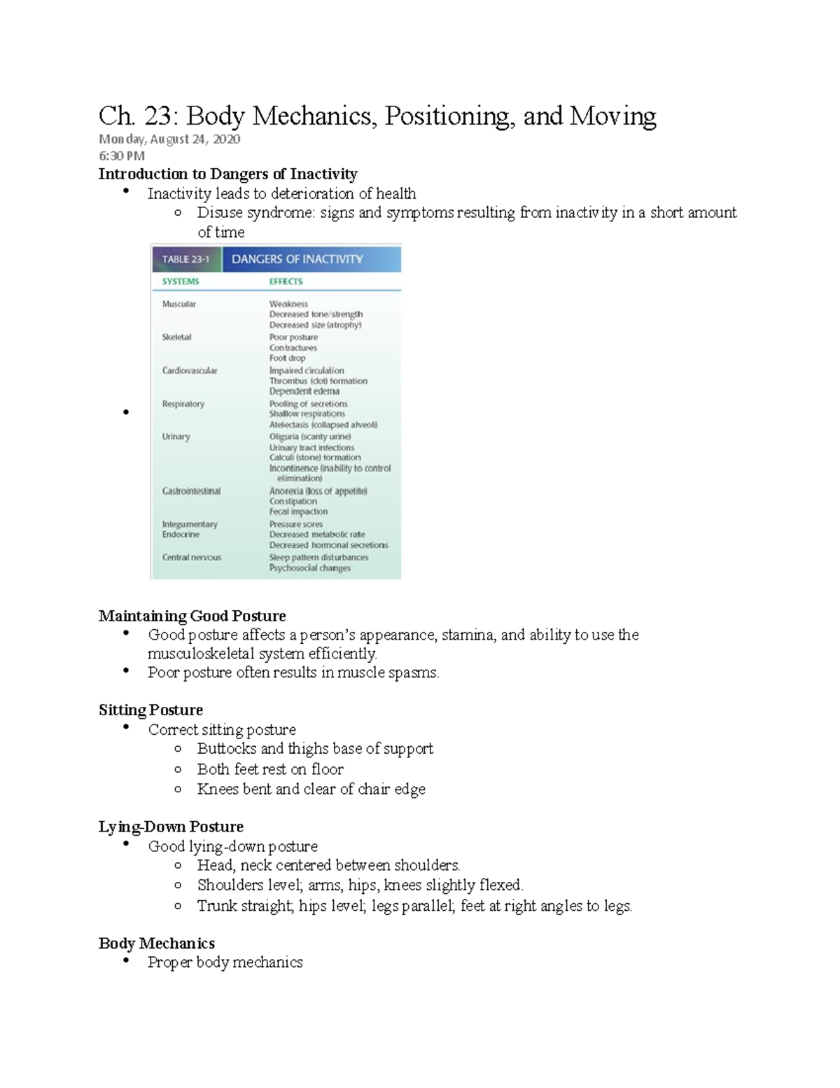 Body Mechanics, Positioning, and Moving - Ch. 23: Body Mechanics ...