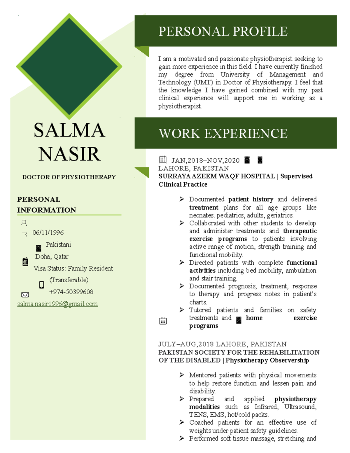 Salma Nasir CV - yes - PERSONAL PROFILE I am a motivated and passionate ...
