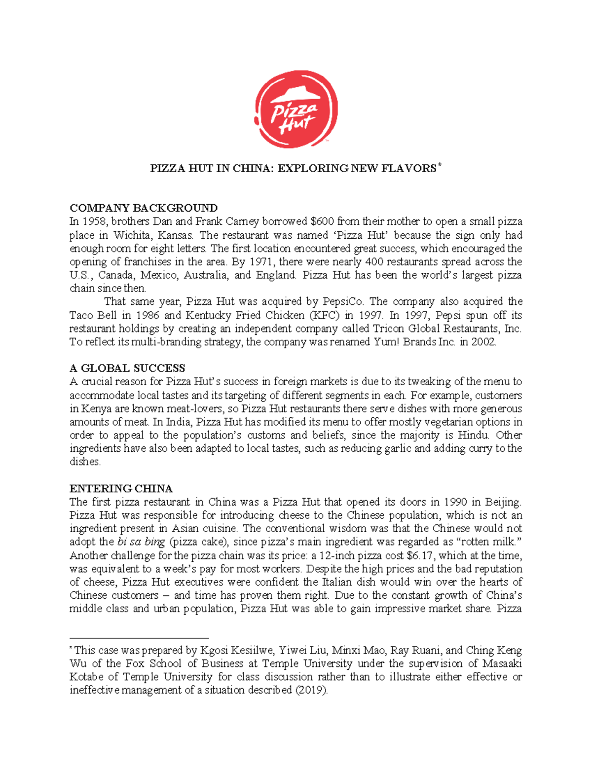 Pizza Hut Case study - PIZZA HUT IN CHINA: EXPLORING NEW FLAVORS ...