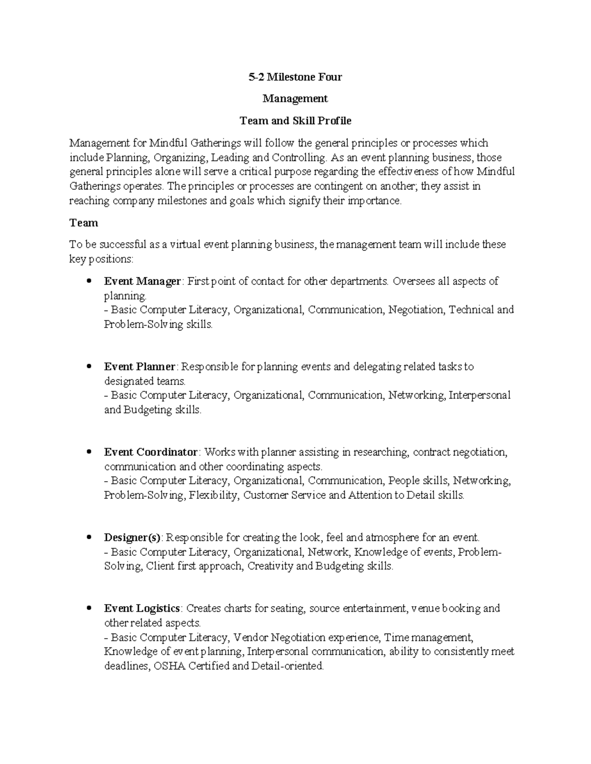 OL 321 Module Five Milestone Four - 5-2 Milestone Four Management Team ...