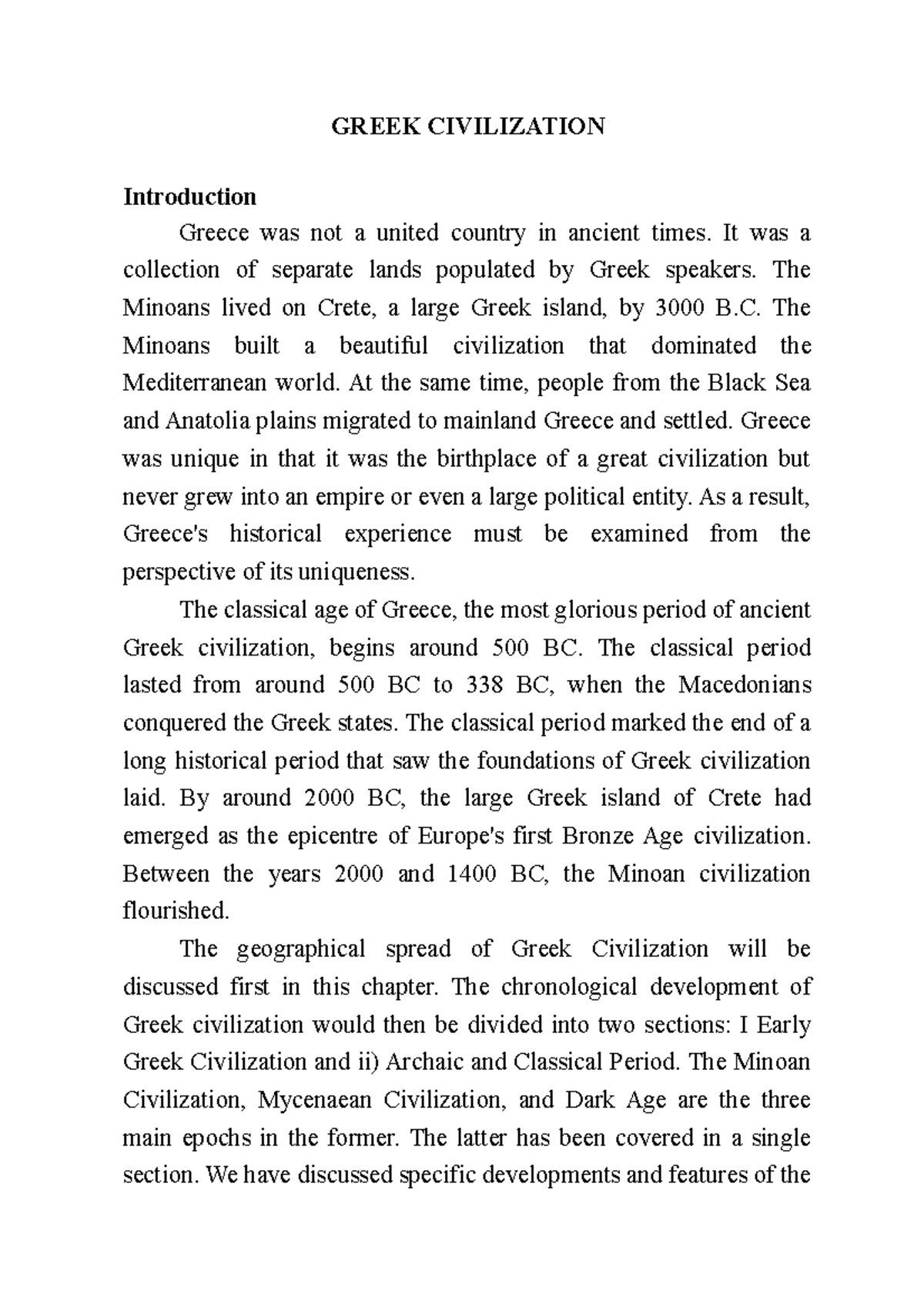 Greek Civilization - Lecture notes 4 - GREEK CIVILIZATION Introduction ...