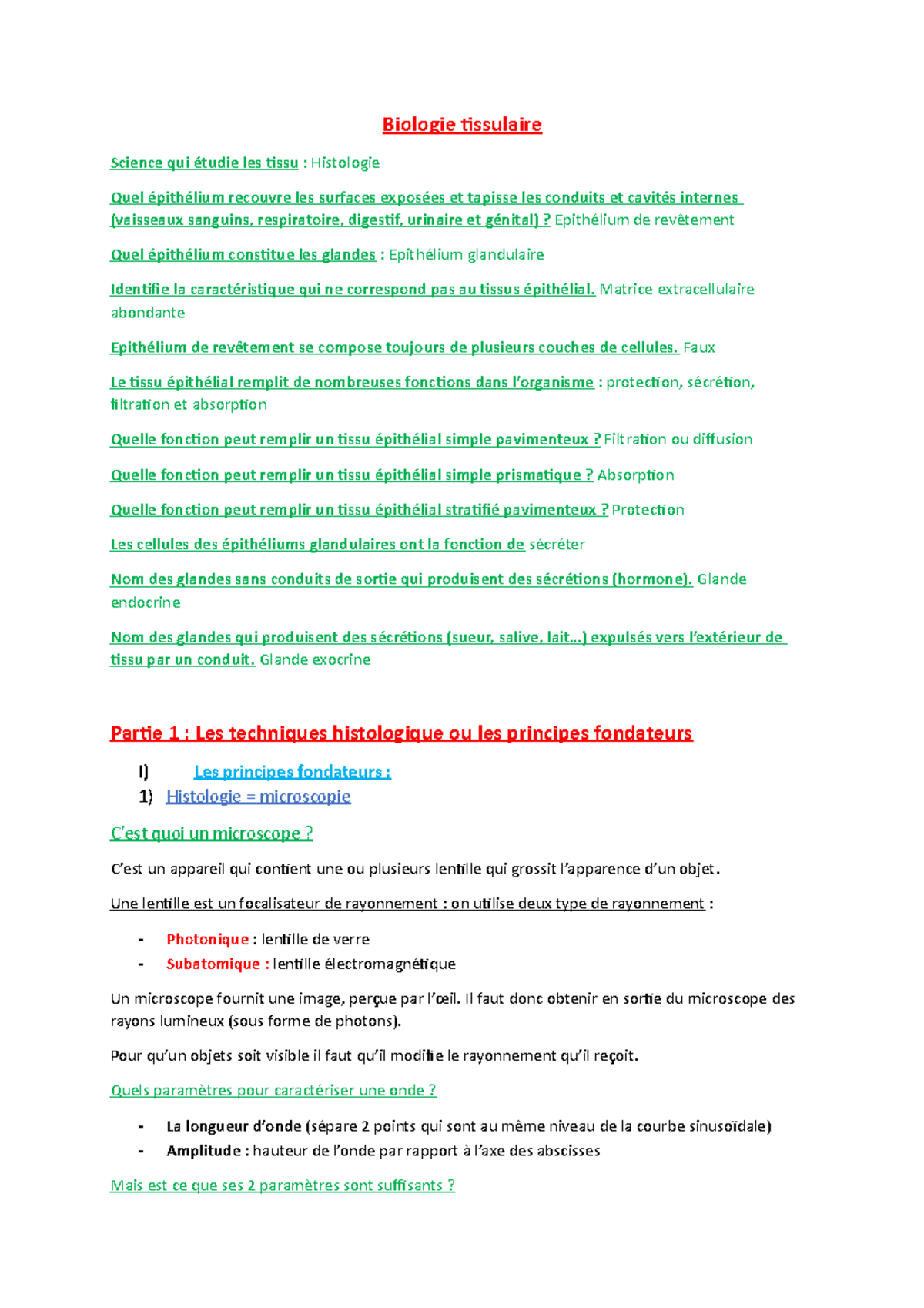 Biologie tissulaire cours - Biologie tissulaire Science qui étudie les ...