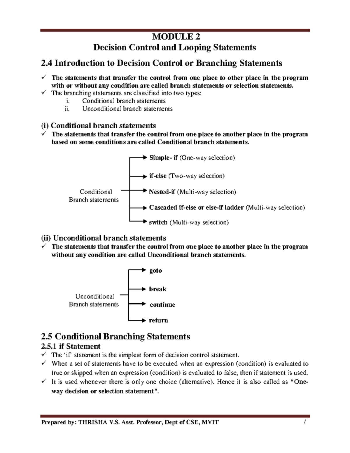 Module 2-chapter 2 - pop notes - MODULE 2 Decision Control and Looping ...