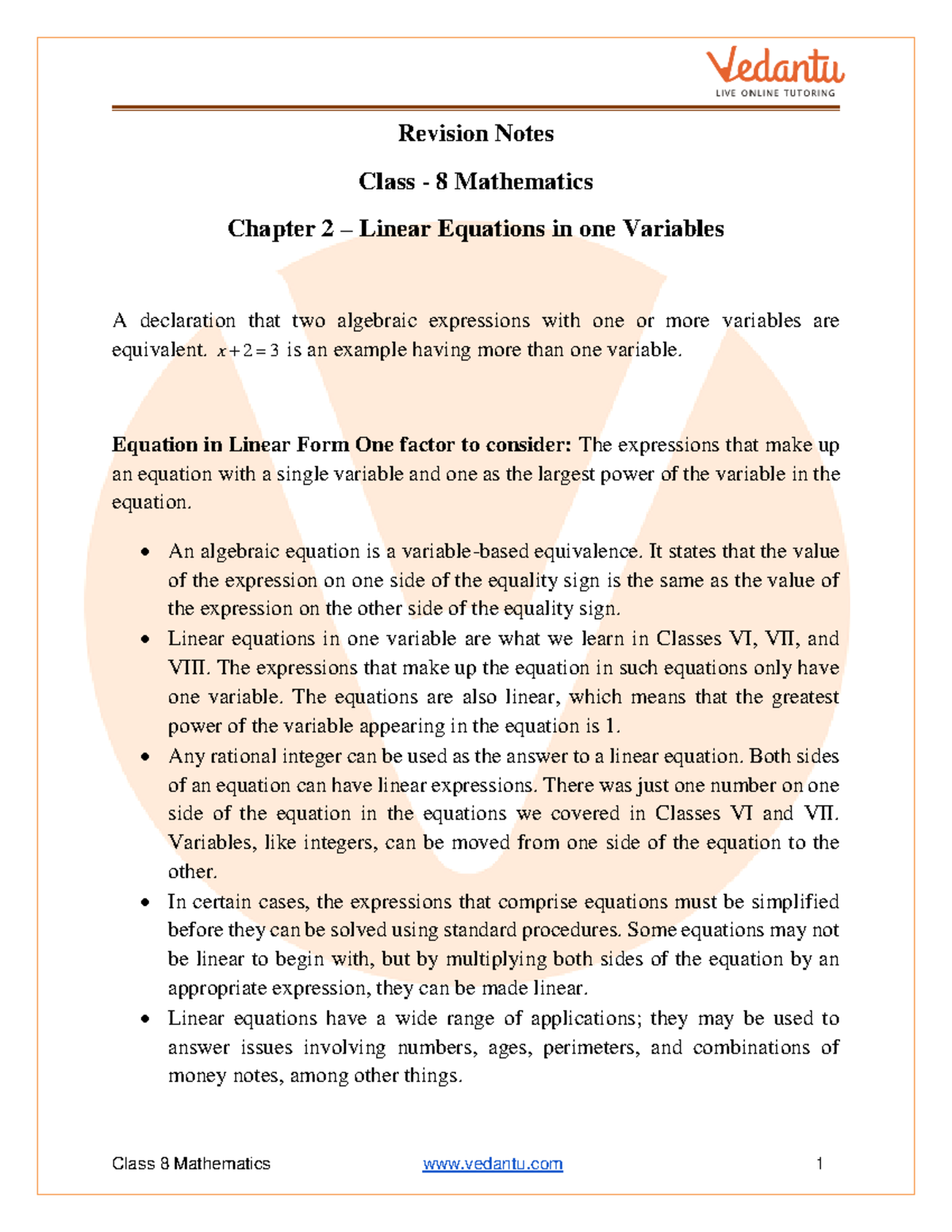 Linear Equations in one Variables - x 2 3 is an example having more than one variable. Equation ...