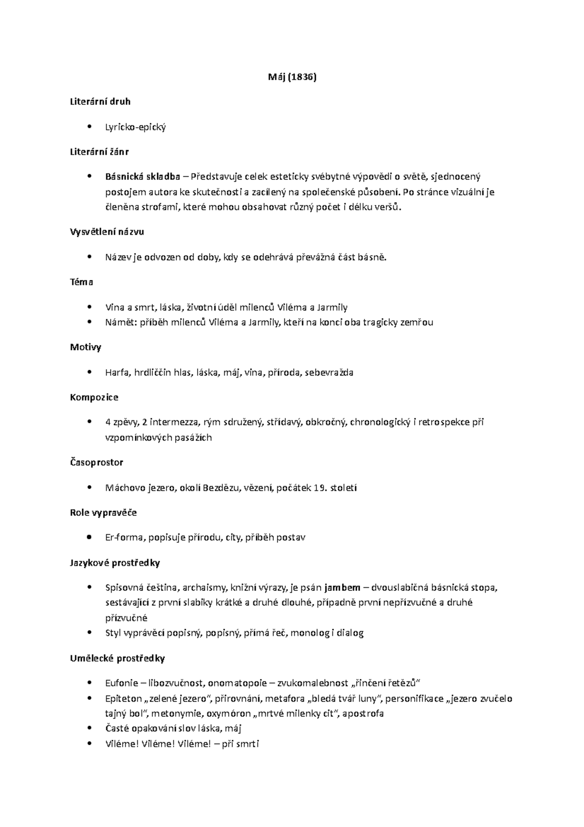 Máj - rozbor - Máj (1836) Literární druh Lyricko-epický Literární žánr ...