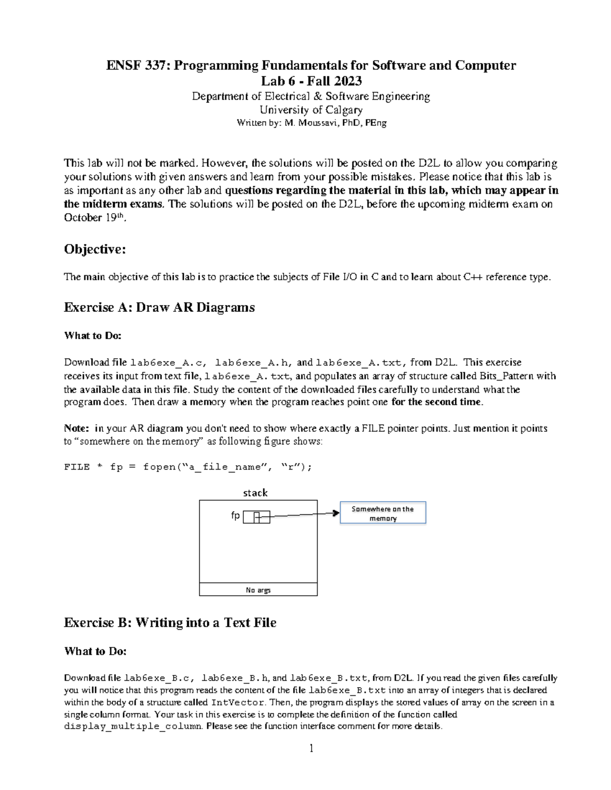 ENSF 337-lab6-Fall 2023 - ENSF 337: Programming Fundamentals for Software and Computer Lab 6 ...