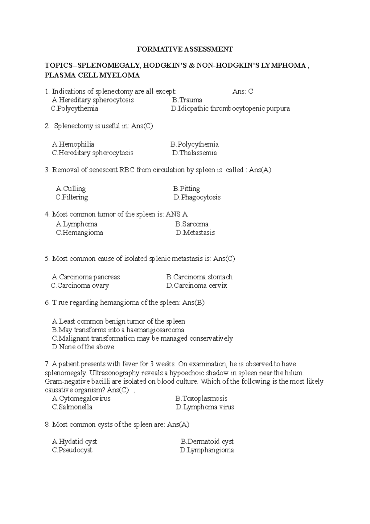 Lymphoma mcqs - pathology mcqs - FORMATIVE ASSESSMENT TOPICS ...