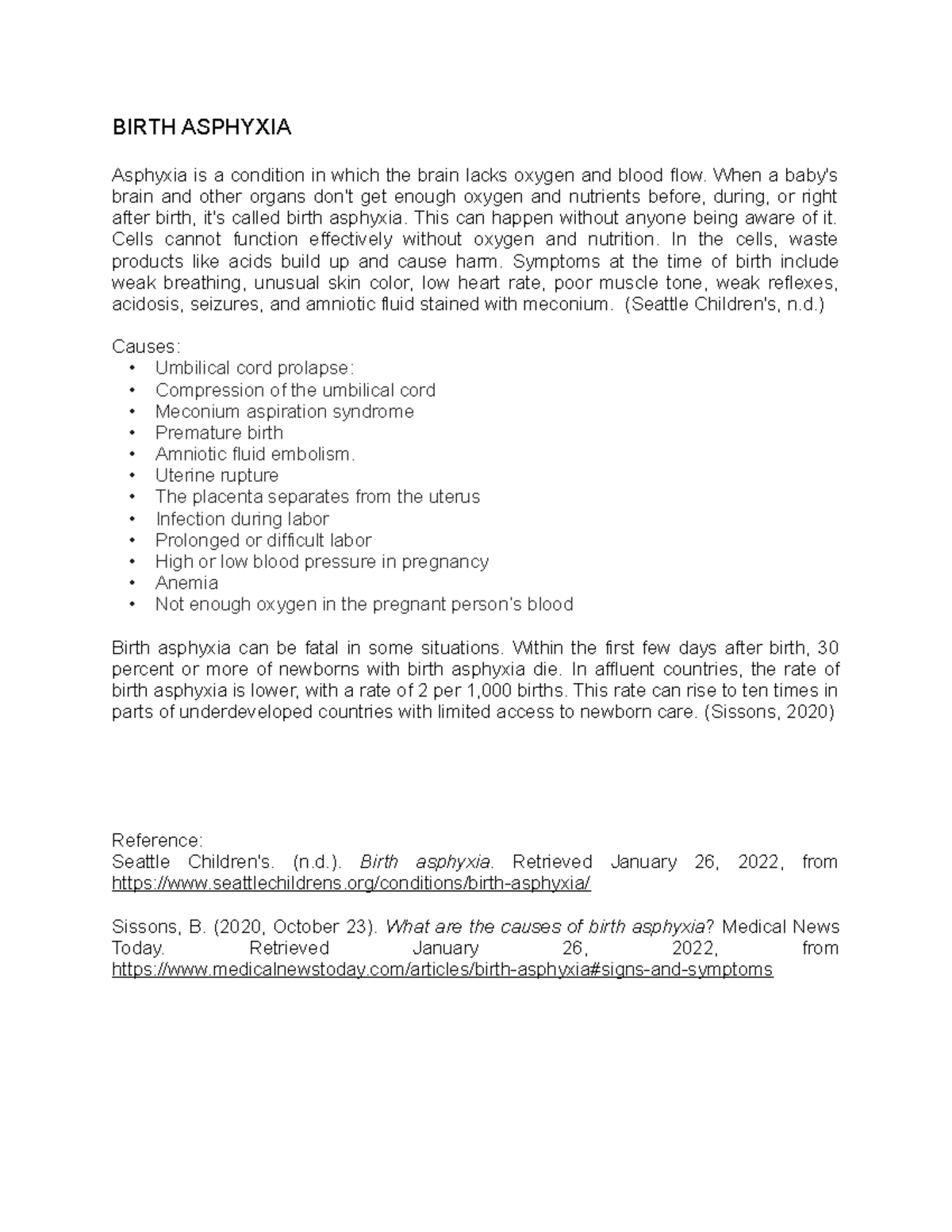 Birth-Asphyxia-Diarrhea - BIRTH ASPHYXIA Asphyxia is a condition in ...