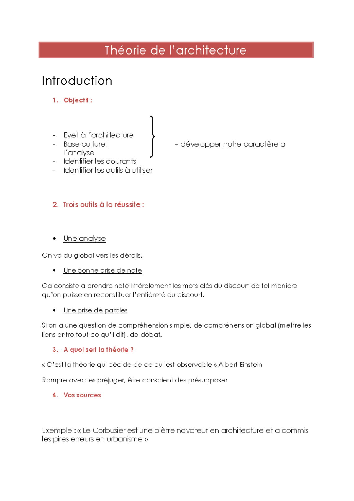 Théorie de l'archi synthèse - Théorie de l’architecture Introduction Objectif : Eveil à - Studocu