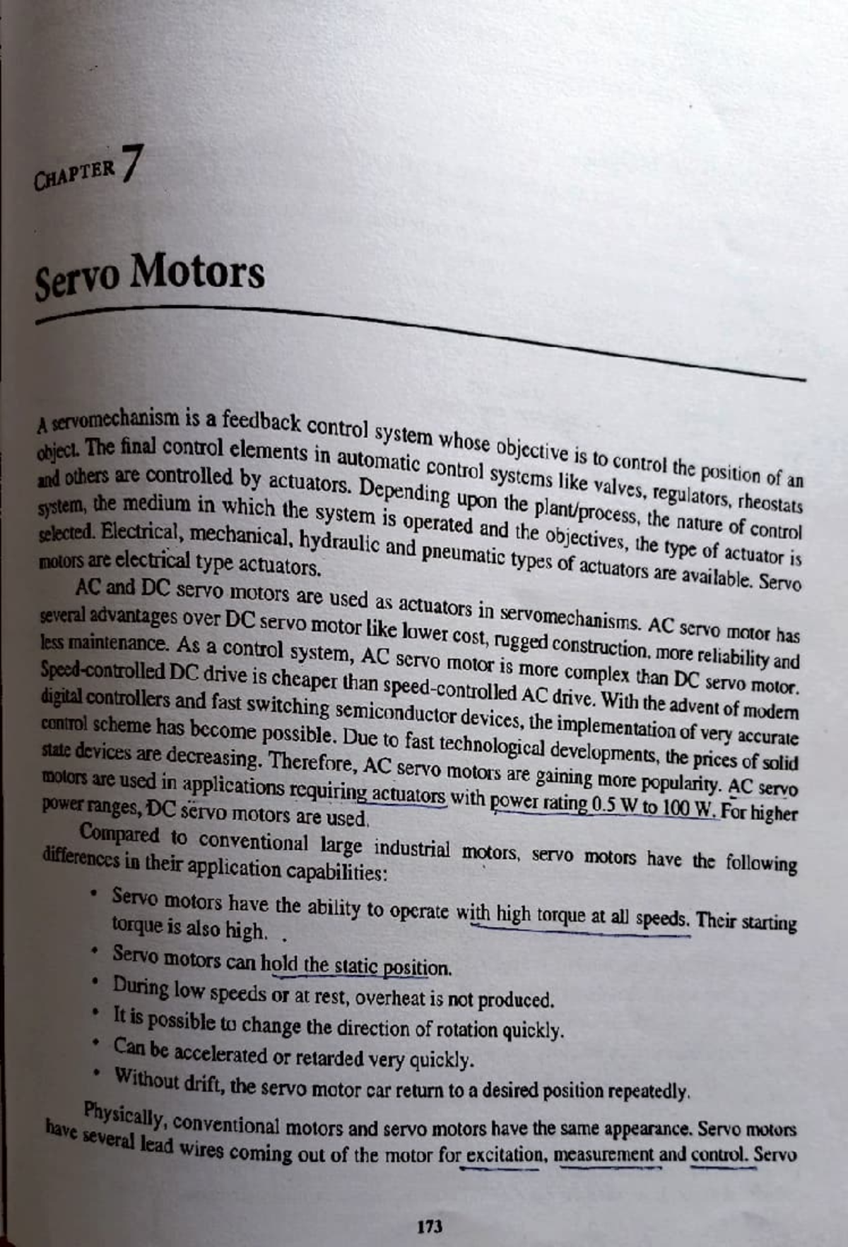 SEM notes - CHAPTER 7 Servo Motors servomechanism is a feedback A ...