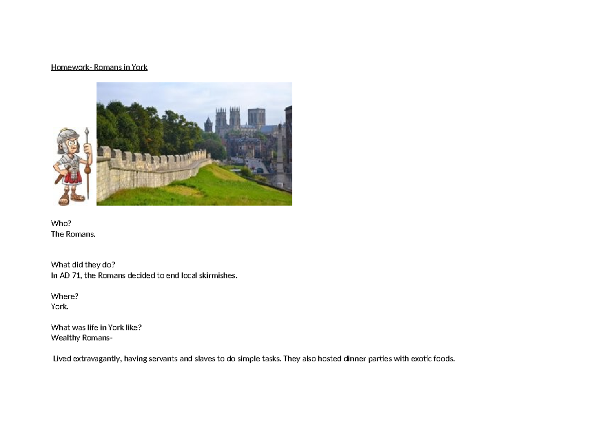 Roman homework - history work - Homework- Romans in York Who? The ...