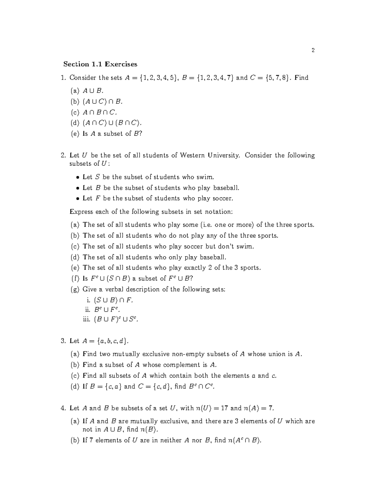 Exer1 1 - Question - 2 Section 1 Exercises Consider the sets A = { 1 ...