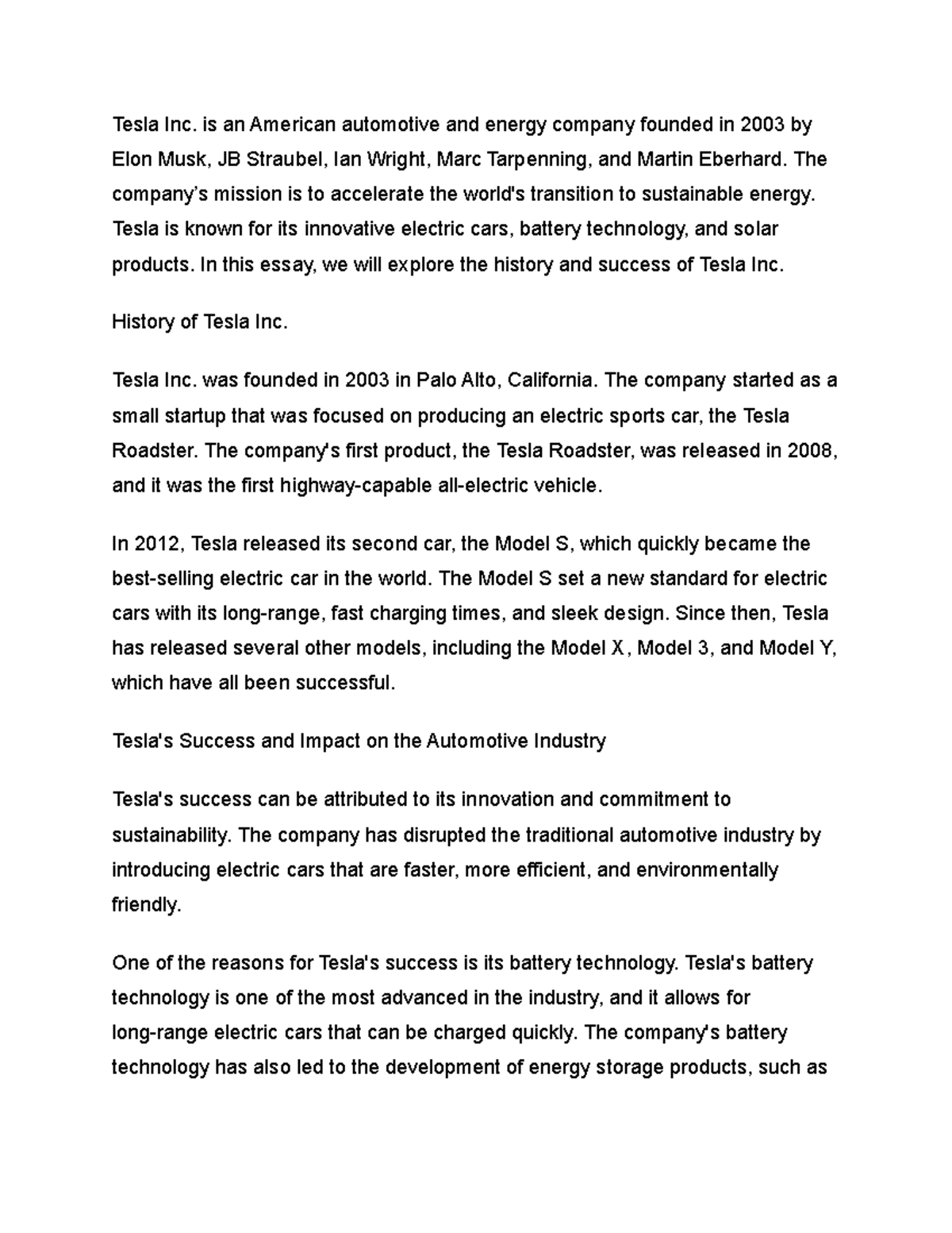 Studoc - Homework - Tesla Inc. is an American automotive and energy ...