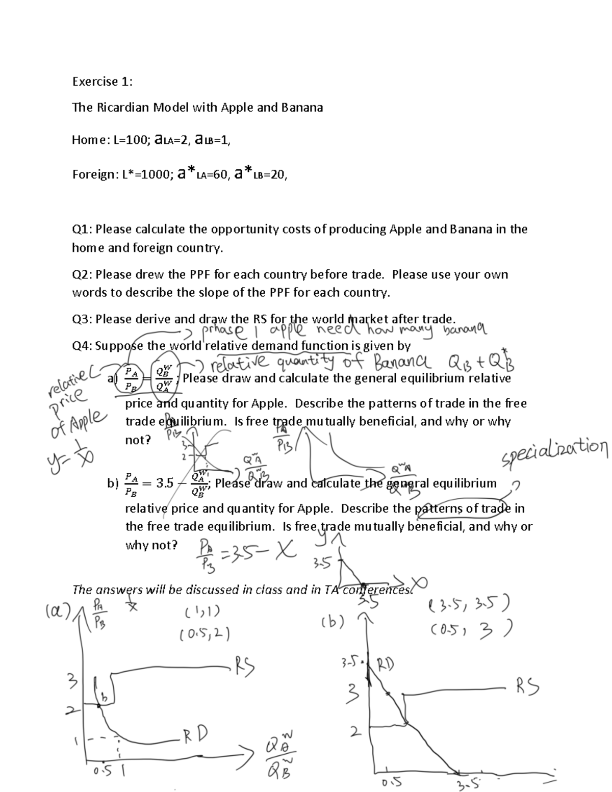 Exercise 1 Ricadian Model - Exercise 1: The Ricardian Model with Apple ...