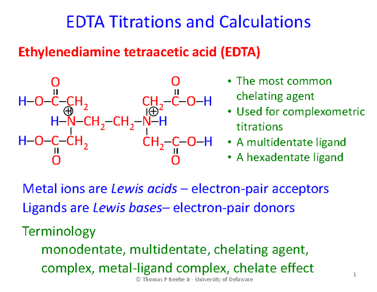 05. EDTA - Lecture notes 5 - EDTA Titrations and Calculations 1 ...