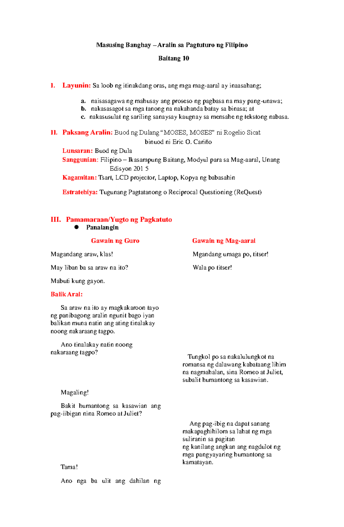 Pdfcoffee - lecture notes - Masusing Banghay – Aralin sa Pagtuturo ng ...