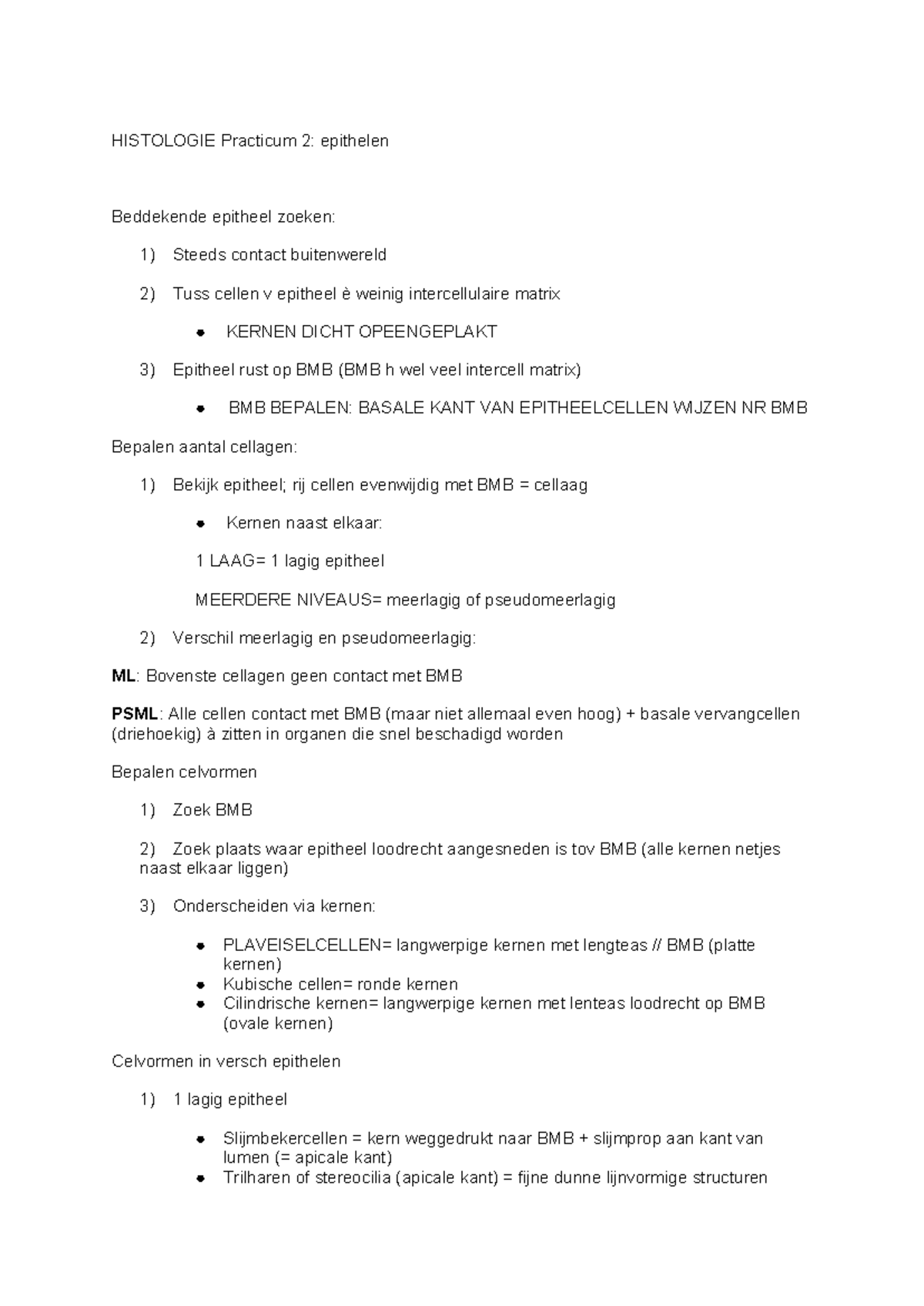 Practicum 2 epithelen - HISTOLOGIE Practicum 2: epithelen Beddekende ...