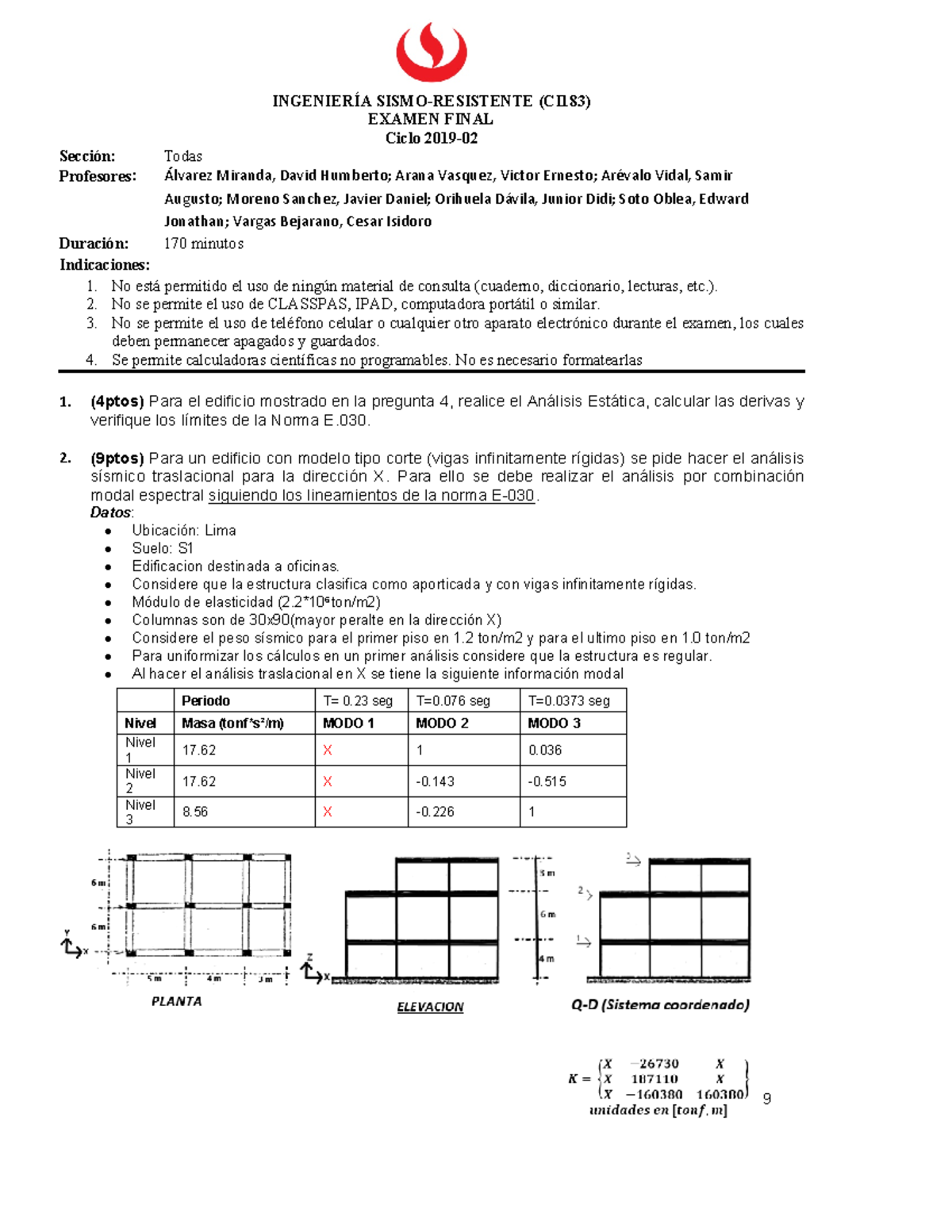 EB2019 02-Sol - INGENIERÍA SISMO-RESISTENTE (CI183) EXAMEN FINAL Ciclo 2019- Sección: Todas ...