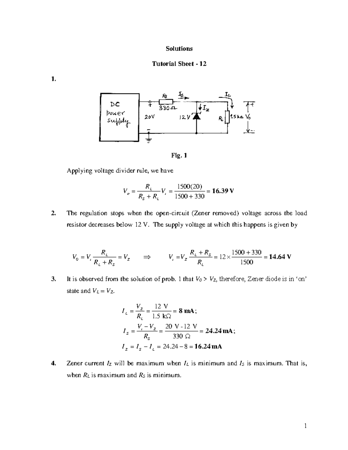 TUT 12 SOL - practice it - Solutions Tutorial Sheet - 12 1. Fig. 1 Applying voltage divider rule ...