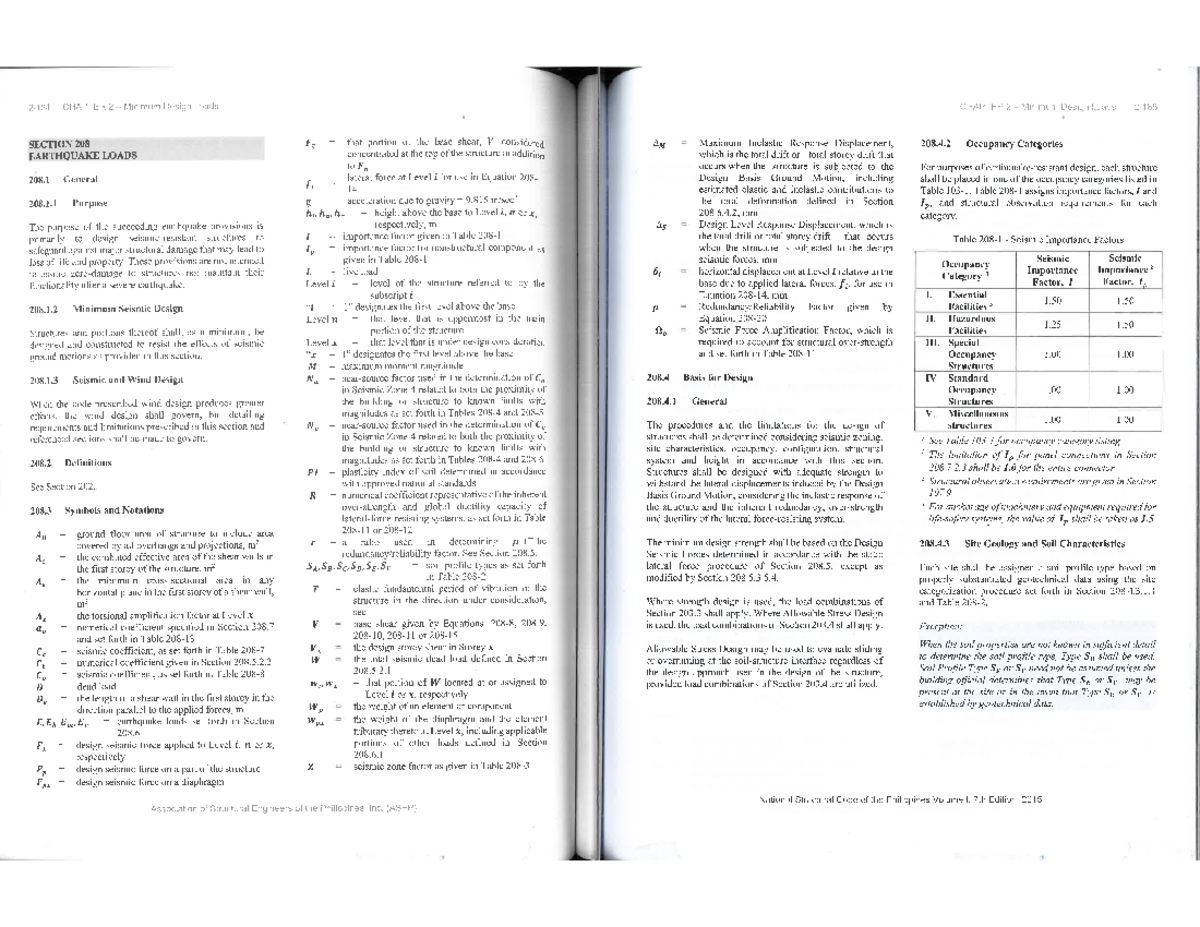 Earthquick LODS - Earthquake Loads - BS. Civil Engineering - Studocu