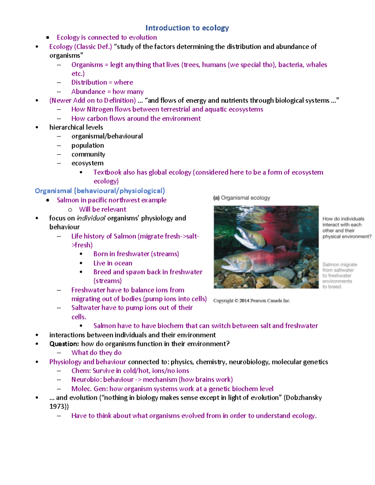 Bio 1m03 ecology notes - Introduction to ecology Ecology is connected ...