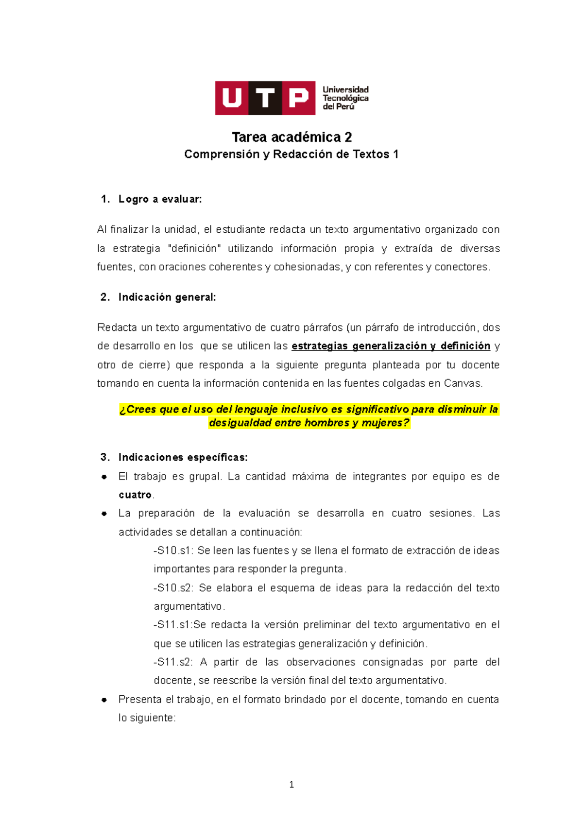Texto argumentativo (sincrónico)final - Tarea académica 2 Comprensión y Redacción de Textos 1 ...