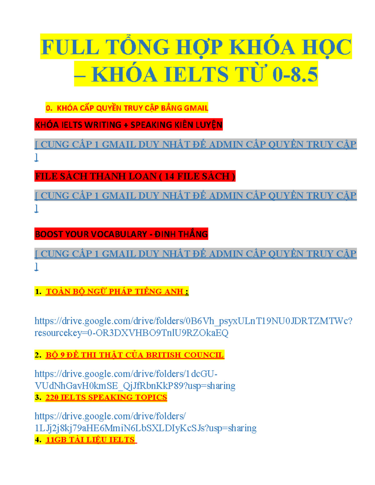 Pdfcoffee - FULL TỔNG HỢP KHÓA HỌC – KHÓA IELTS TỪ 0-8. 0. KHÓA CẤP QUYỀN TRUY CẬP BẰNG GMAIL ...