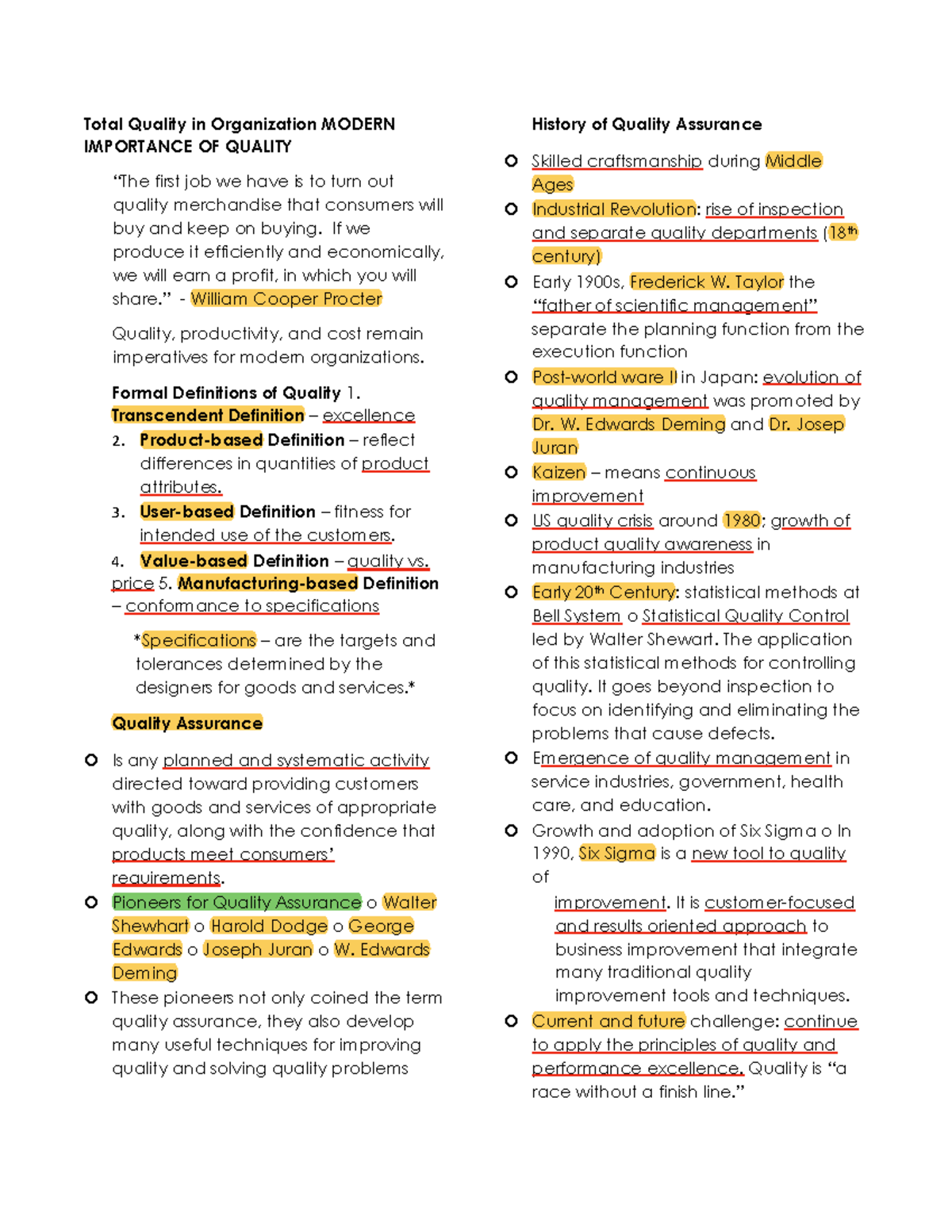 Midterm-Reviewer - Lecture notes 1-10 - Total Quality in Organization ...