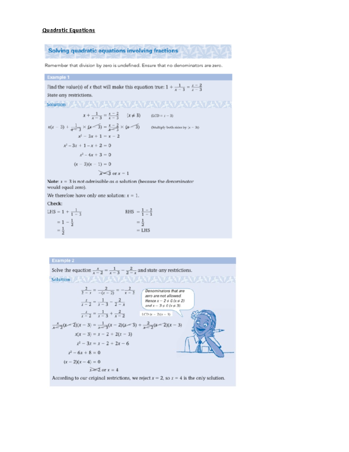 Quadratic Equations Maths Basics Math1034 Quadratic Equations