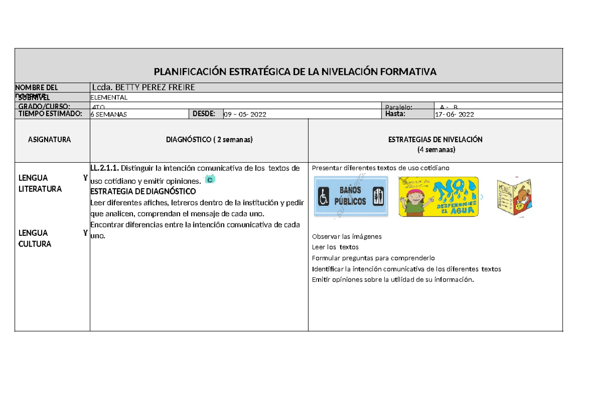 Planificacion DE Nivelaciòn 4TO - PLANIFICACIÓN ESTRATÉGICA DE LA ...