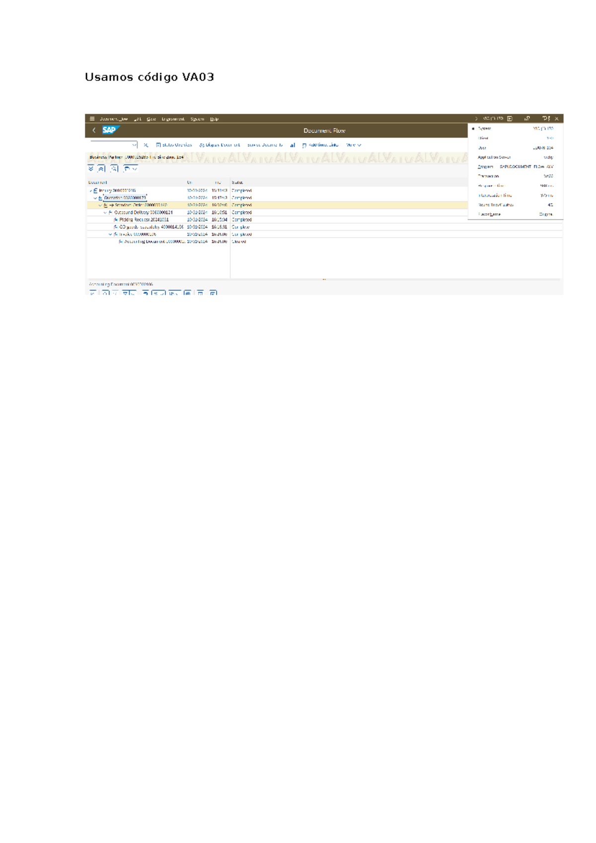 14-PC4 - Para practicar - Usamos código VA03 Document Flow Edit Goto Environment System Help VIC ...