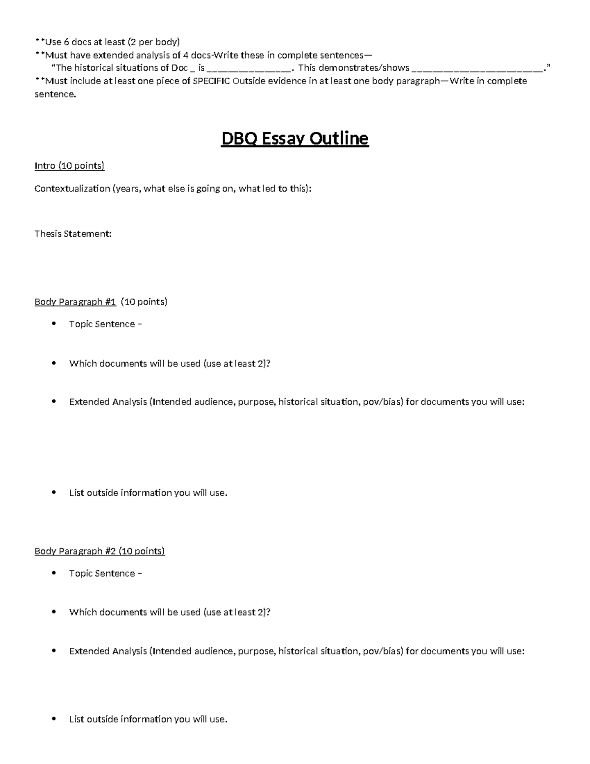 DBQ Outline - Lecture notes of their class so you dont have to go to ...