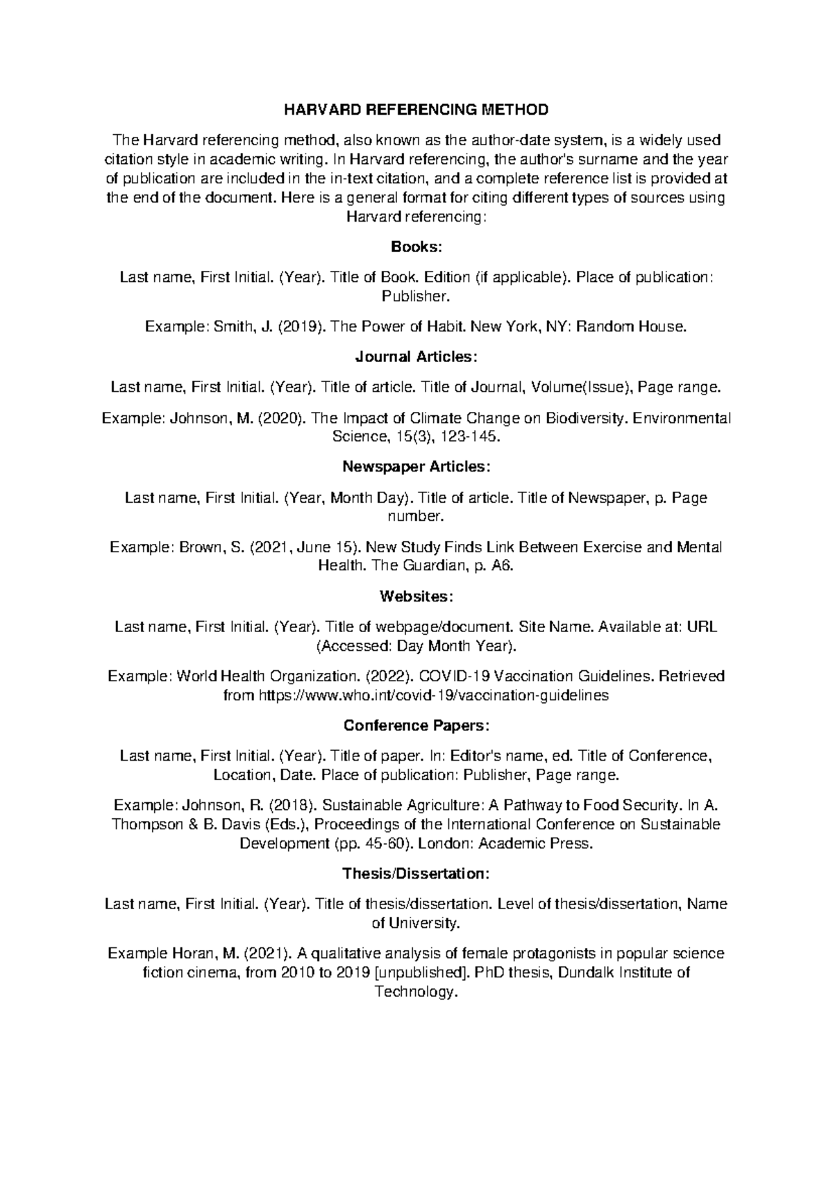 5. Harvard Referencing Methods - HARVARD REFERENCING METHOD The Harvard ...