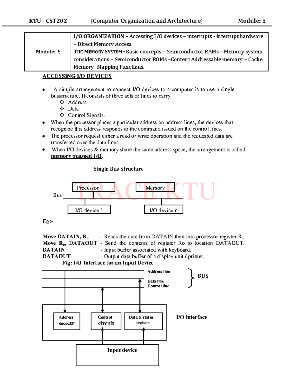 COA-Mod-5 - notes on COA module 5 - I/O device 1 I/O device n Processor ...
